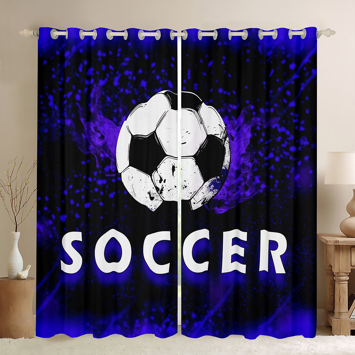 Manfei Navy Soccer Sports Blackout Curtains Set of 2 (52x84 Each ...