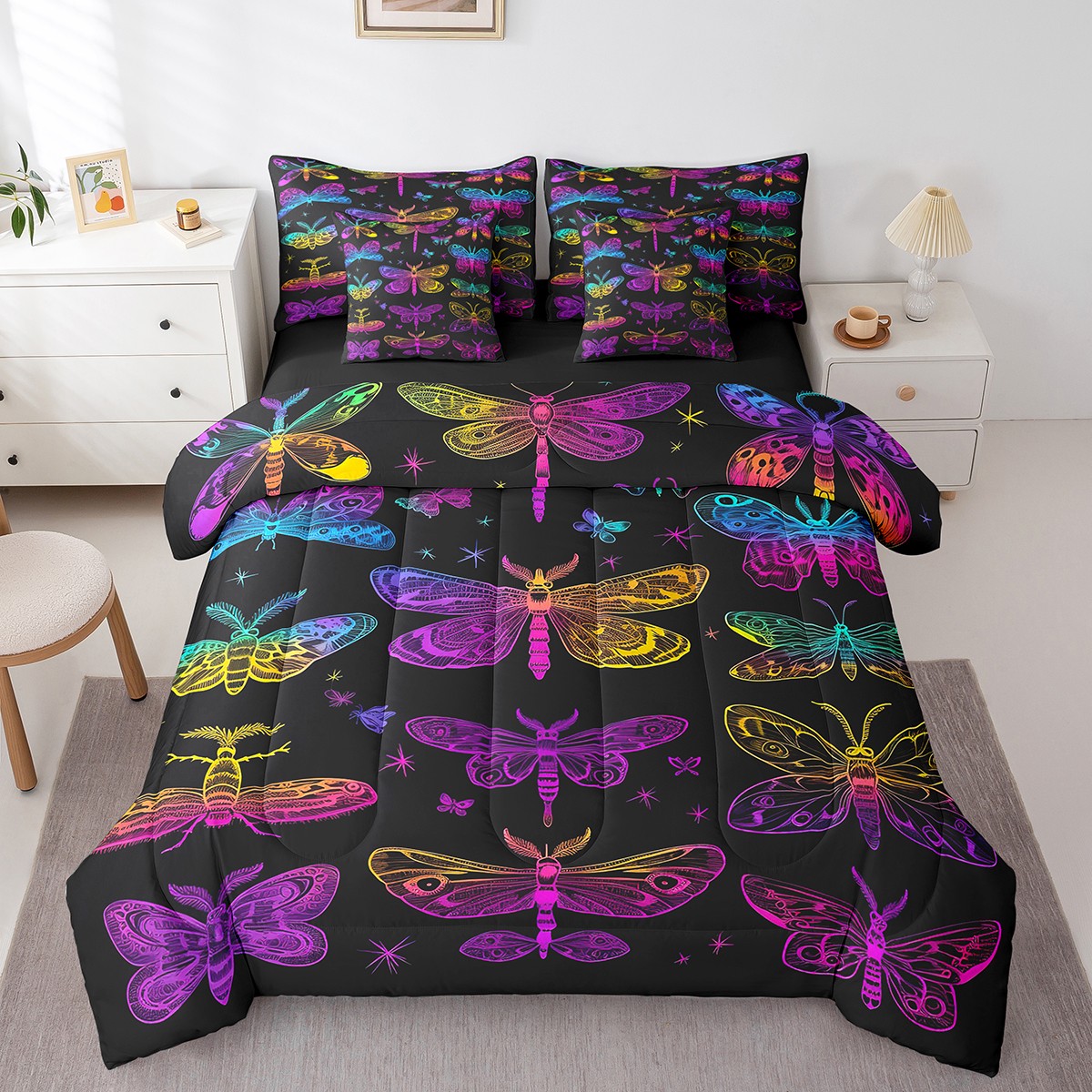Feelyou Neon Bobomian Moth Bedding Comforter Set 7-Piece, Tribal ...