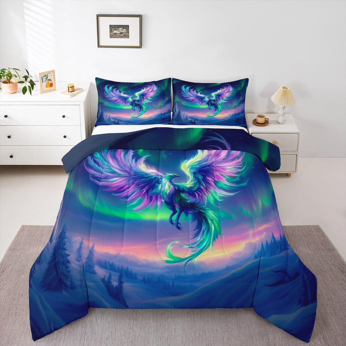 Manfei Neon Dreamy Phoenix Comforter Sets King Size, Mystic Aurora ...