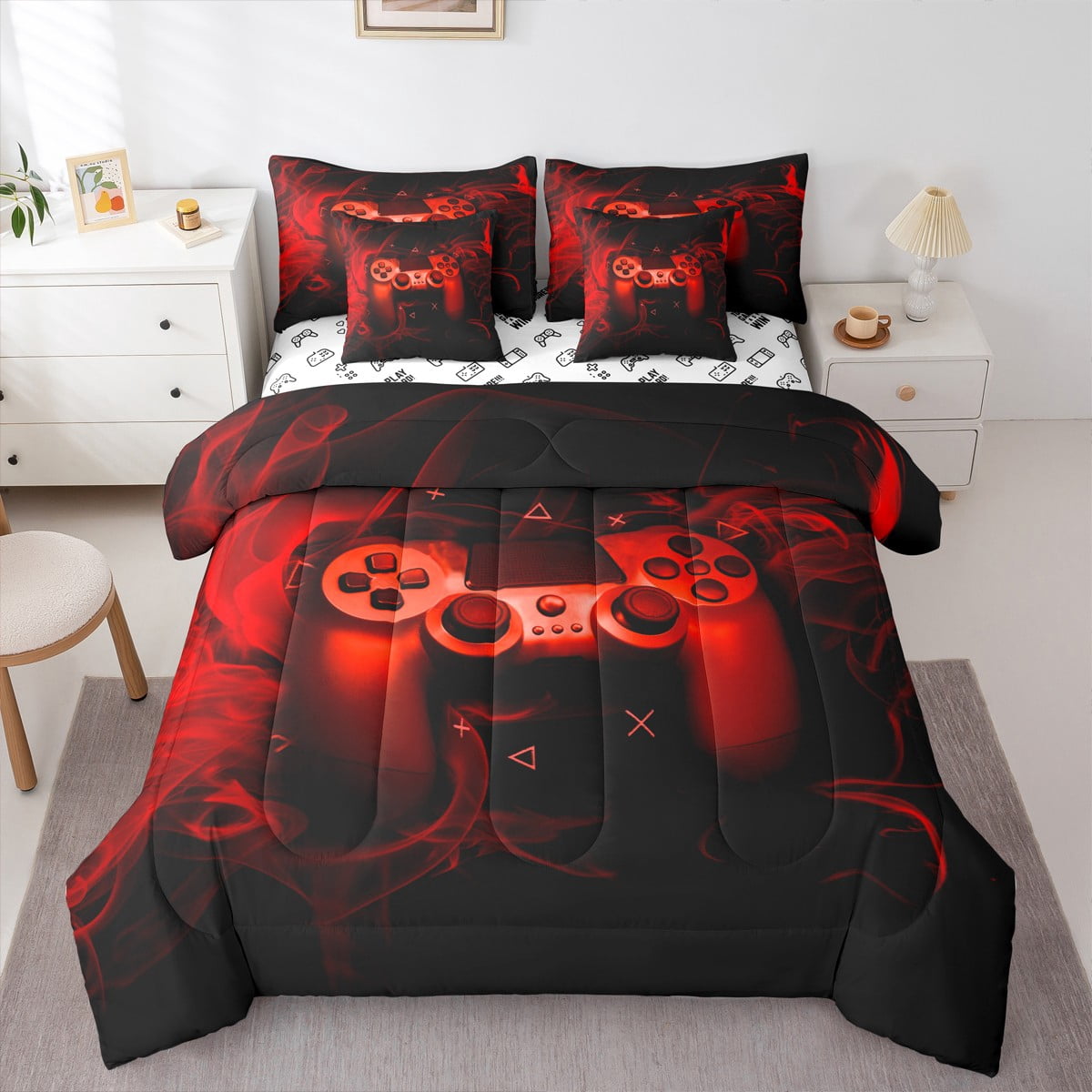 Manfei Neon Gamepad Bedding Comforter Set 7-Piece,Geometric Geometry ...