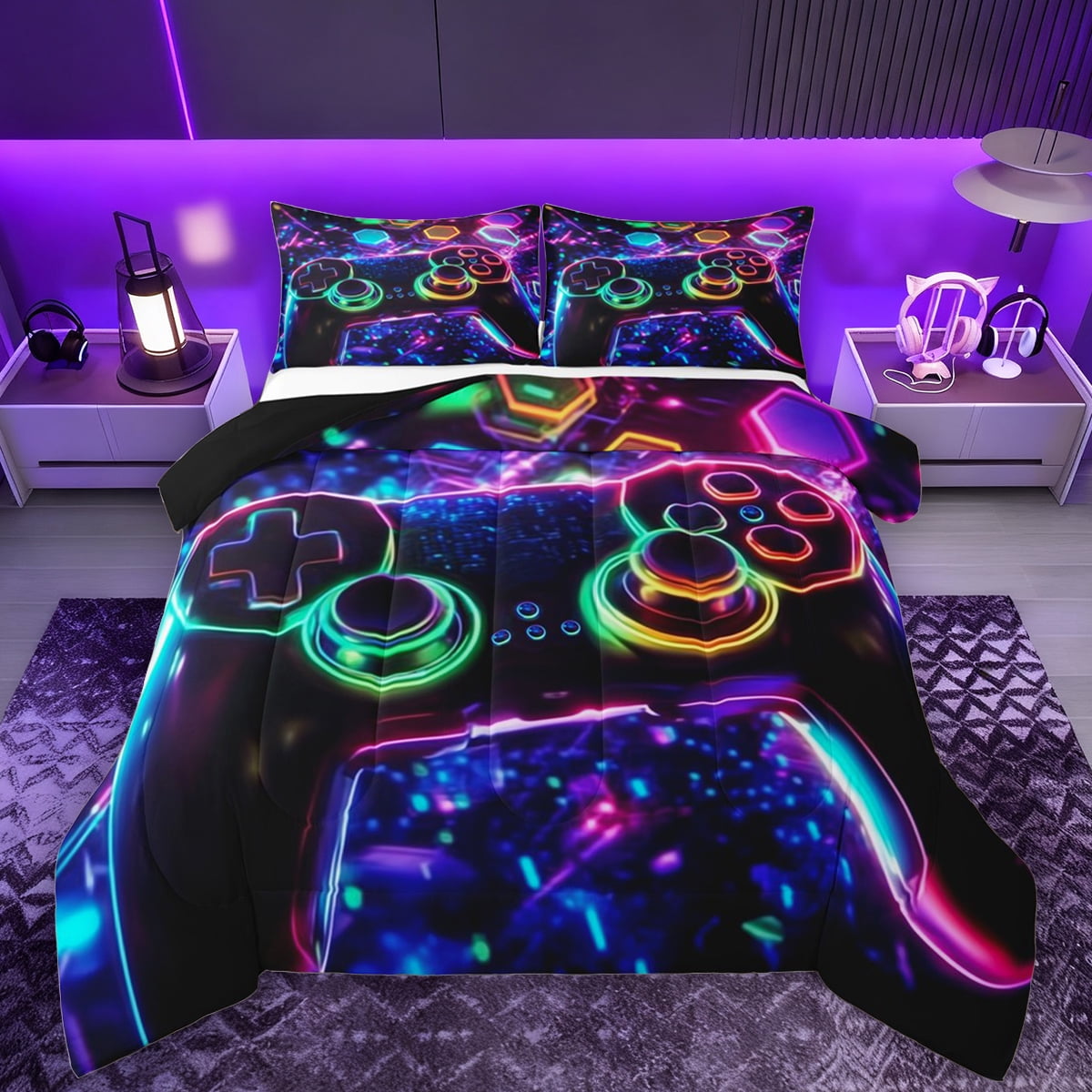 Manfei Neon Gamepad Bedding Comforter Set,Console Game Lovers Twin ...