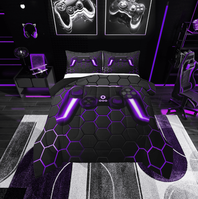 Manfei Neon Gamepad Bedding Comforter Set,Modern Geometric Honeycomb ...