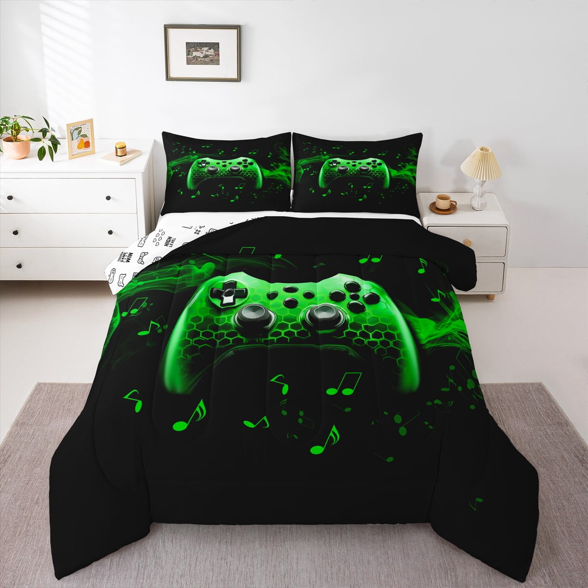 Manfei Neon Gamepad Queen Comforter Set,Modern 3D Geometric Bedding ...