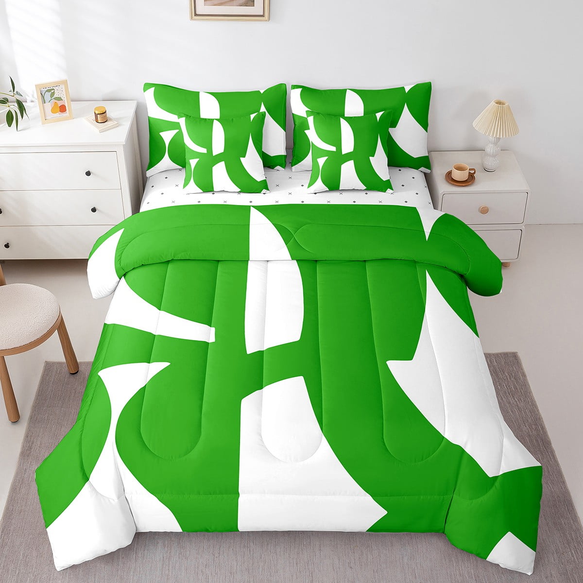 Manfei Neon Geometric Bed in a Bag Queen Size,Modern Abstract Art Bed ...