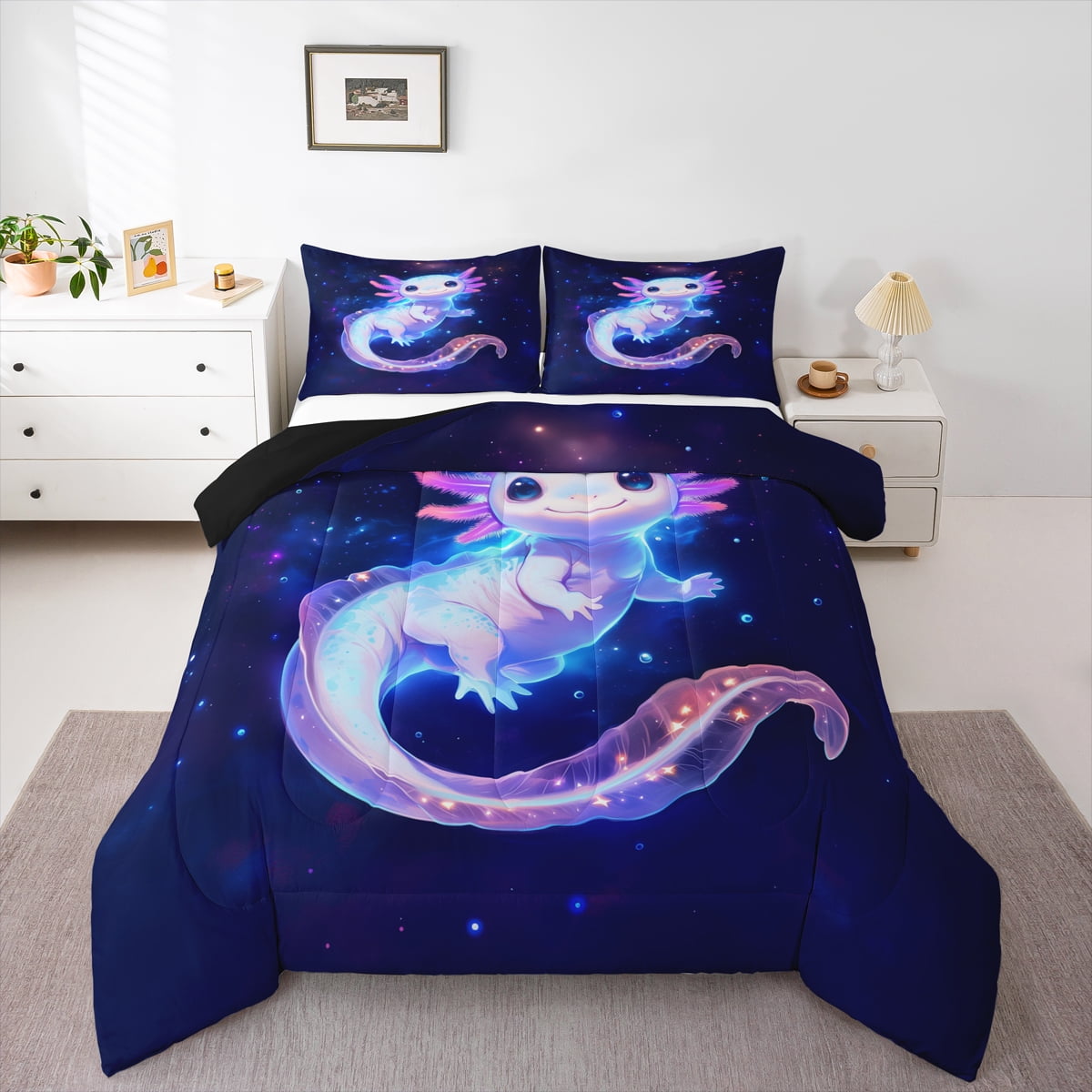 Manfei Neon Kawaii Axolotl Bedding Comforter Set,Cartoon Animal Twin ...