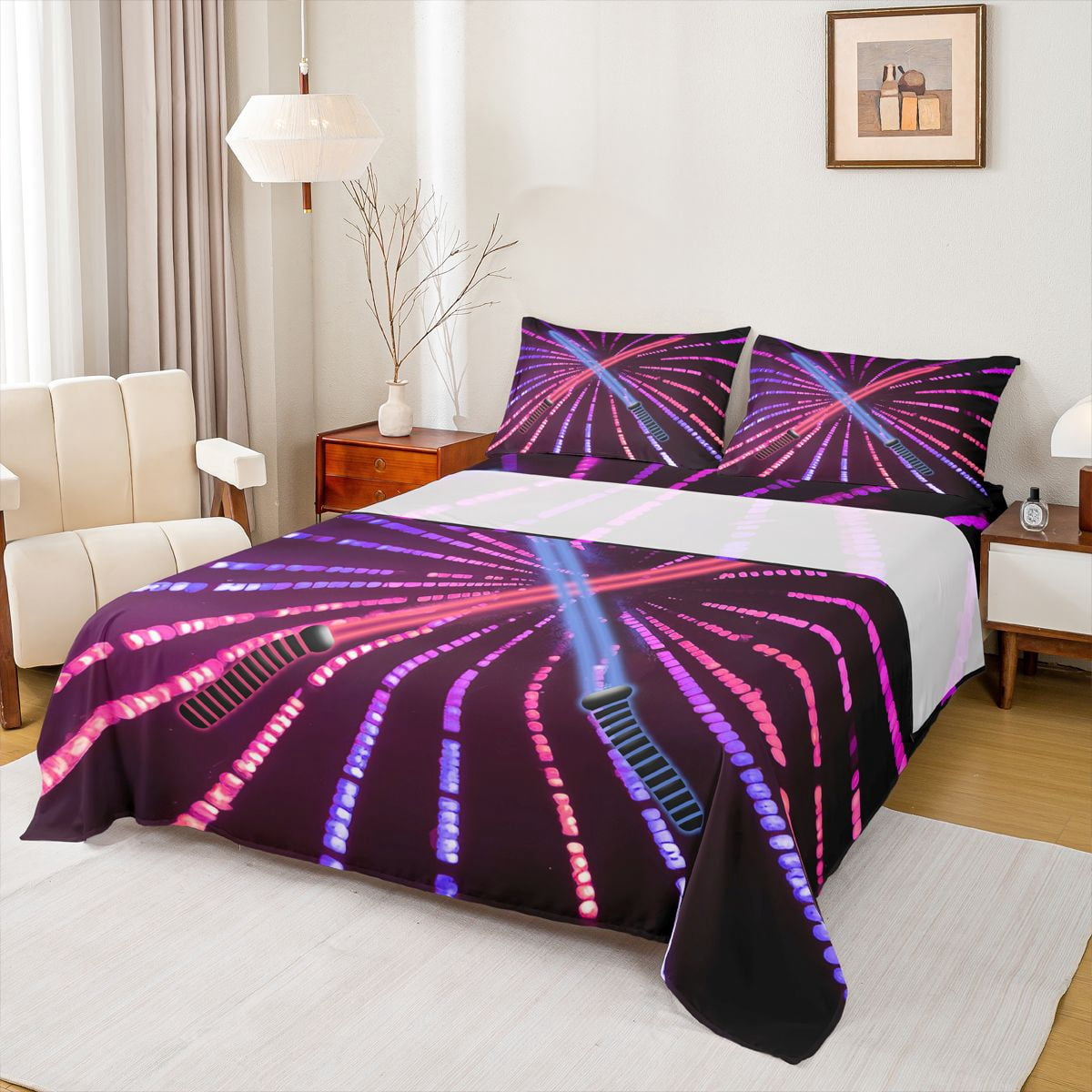 Manfei Neon Light Sword Twin Sheet Sets,Cartoon Lightsaber Twin Fitted ...