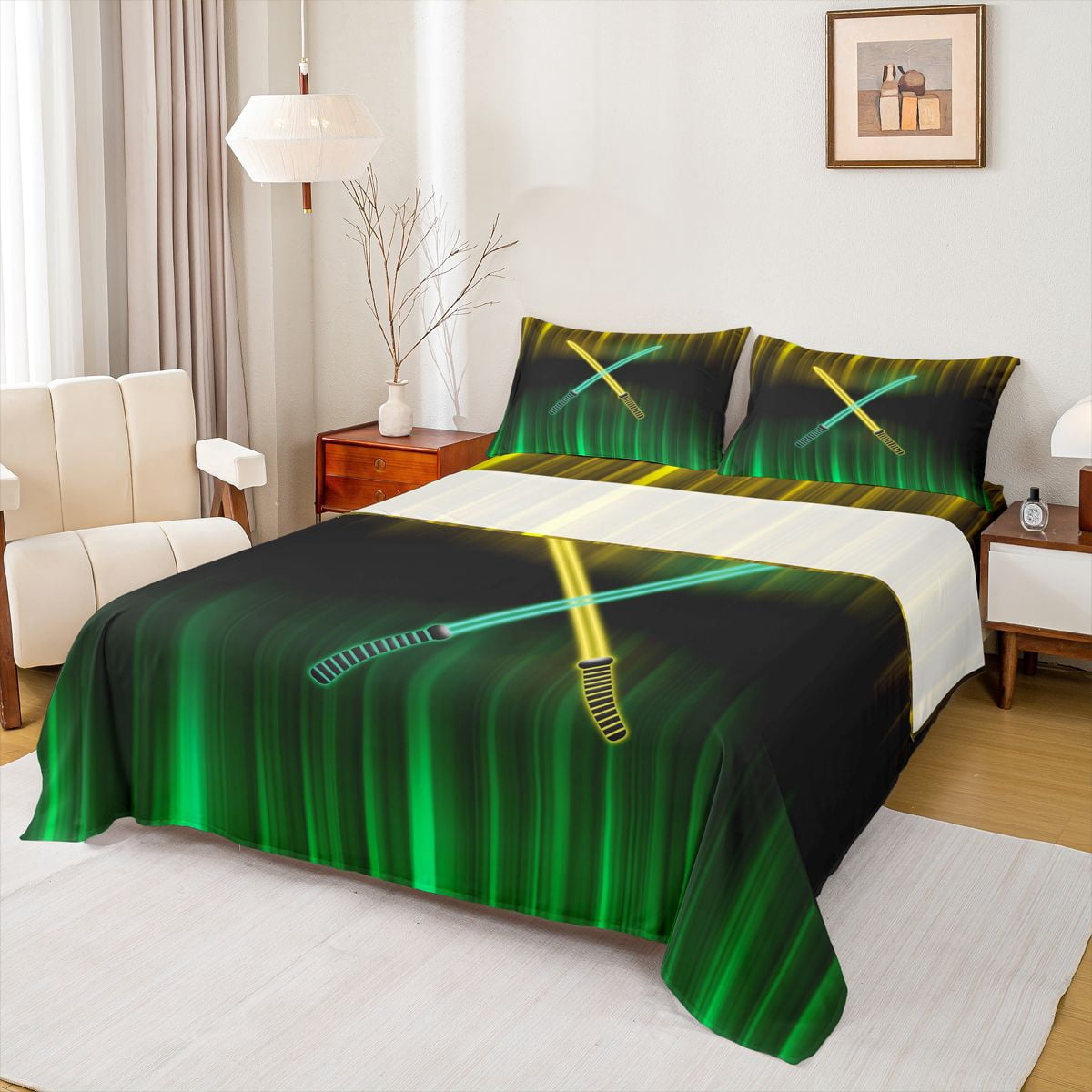 Manfei Neon Light Sword Twin Sheet Sets,Cartoon Lightsaber Twin Fitted ...