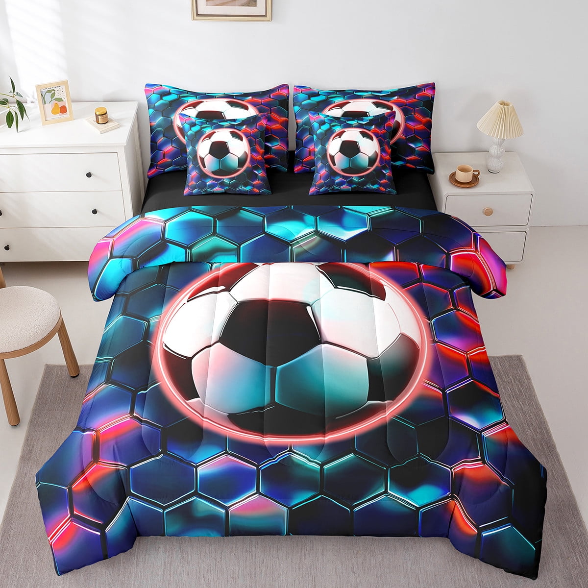 Manfei Neon Orange Football Bedding King Size,Sports Theme Comforter ...