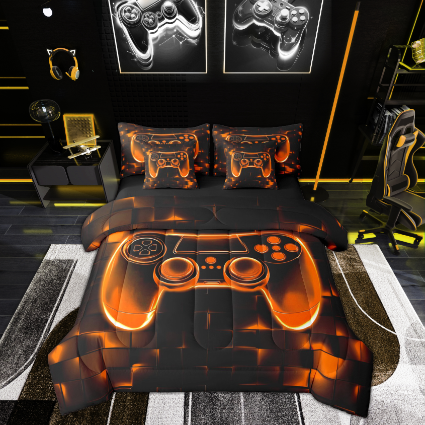 Manfei Neon Orange Gamepad Twin Bedding Sets 7-Piece, Geometry ...