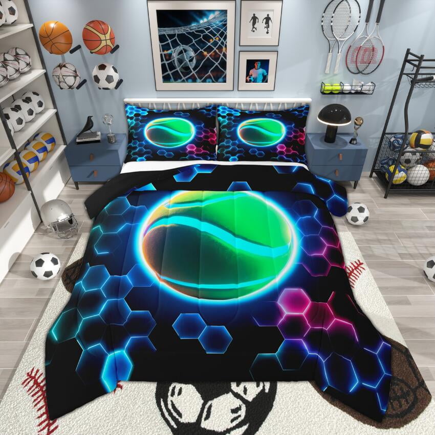 Manfei Neon Tennis Boy Girl Bedding Comforter Set, Ball Sports Twin ...