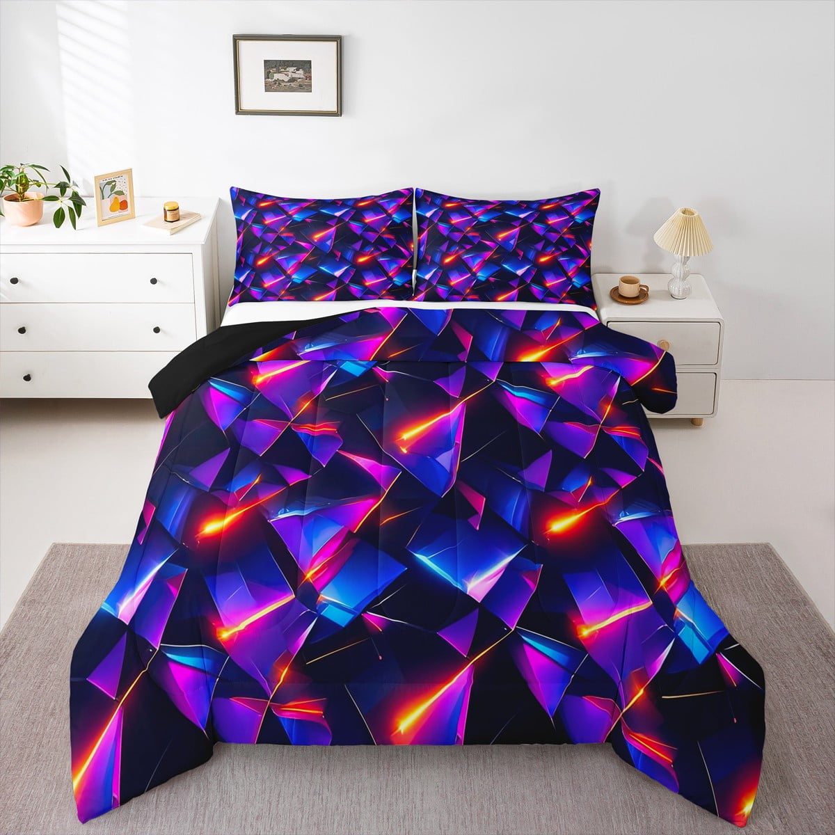 Manfei Neon Triangle 3 Pieces Queen Comforter Set,Geometric Theme ...