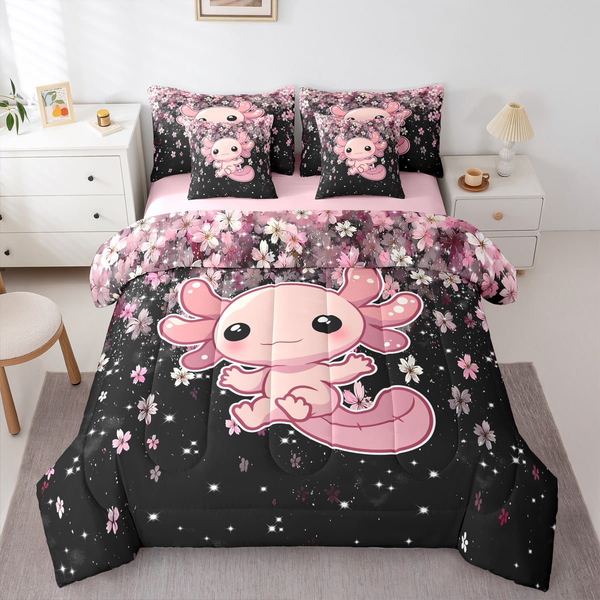 Manfei Ocean Animal Axolotl Bedding Comforter Set 7 Pieces,Cute Cartoon ...