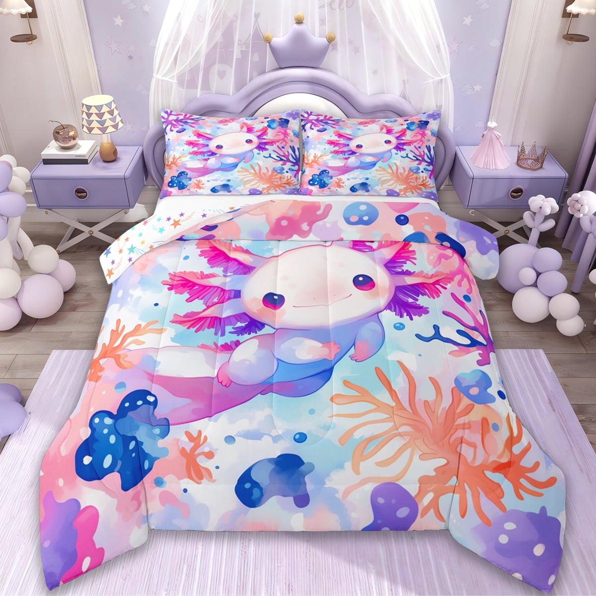 Manfei Ocean Animal Axolotl Bedding Comforter Set,Pink Salamander Twin ...