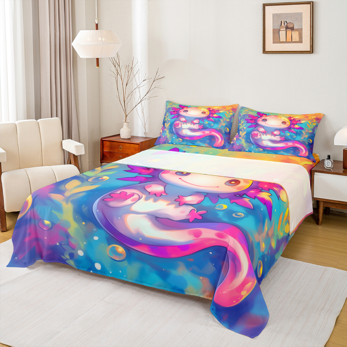 Manfei Ocean Animal Axolotl Full Size Sheets,Pink Salamander Bed Sheets ...