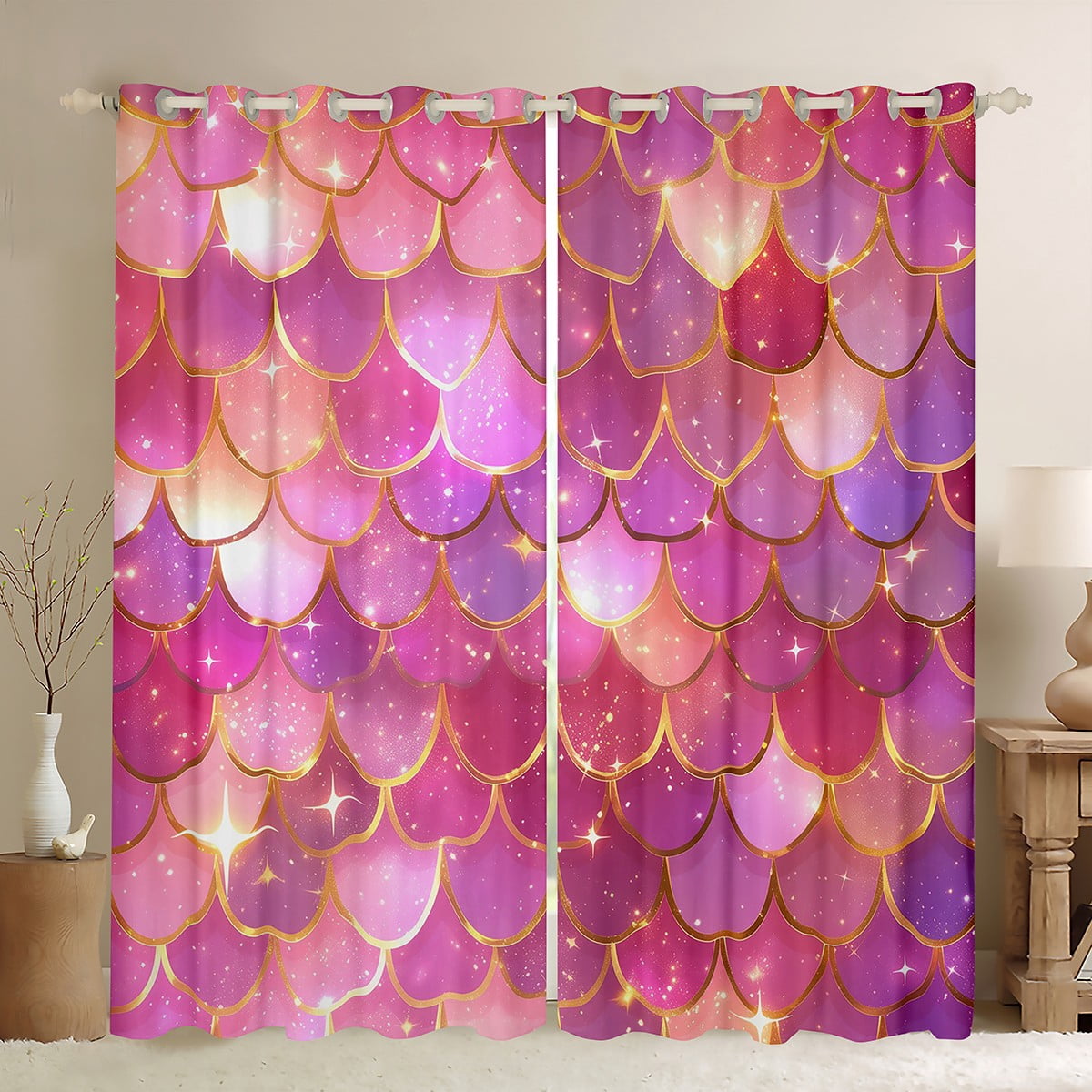 Manfei Ocean Animal Mermaid Curtains Pack of 2 (42x84 Each),Fairy Tale ...