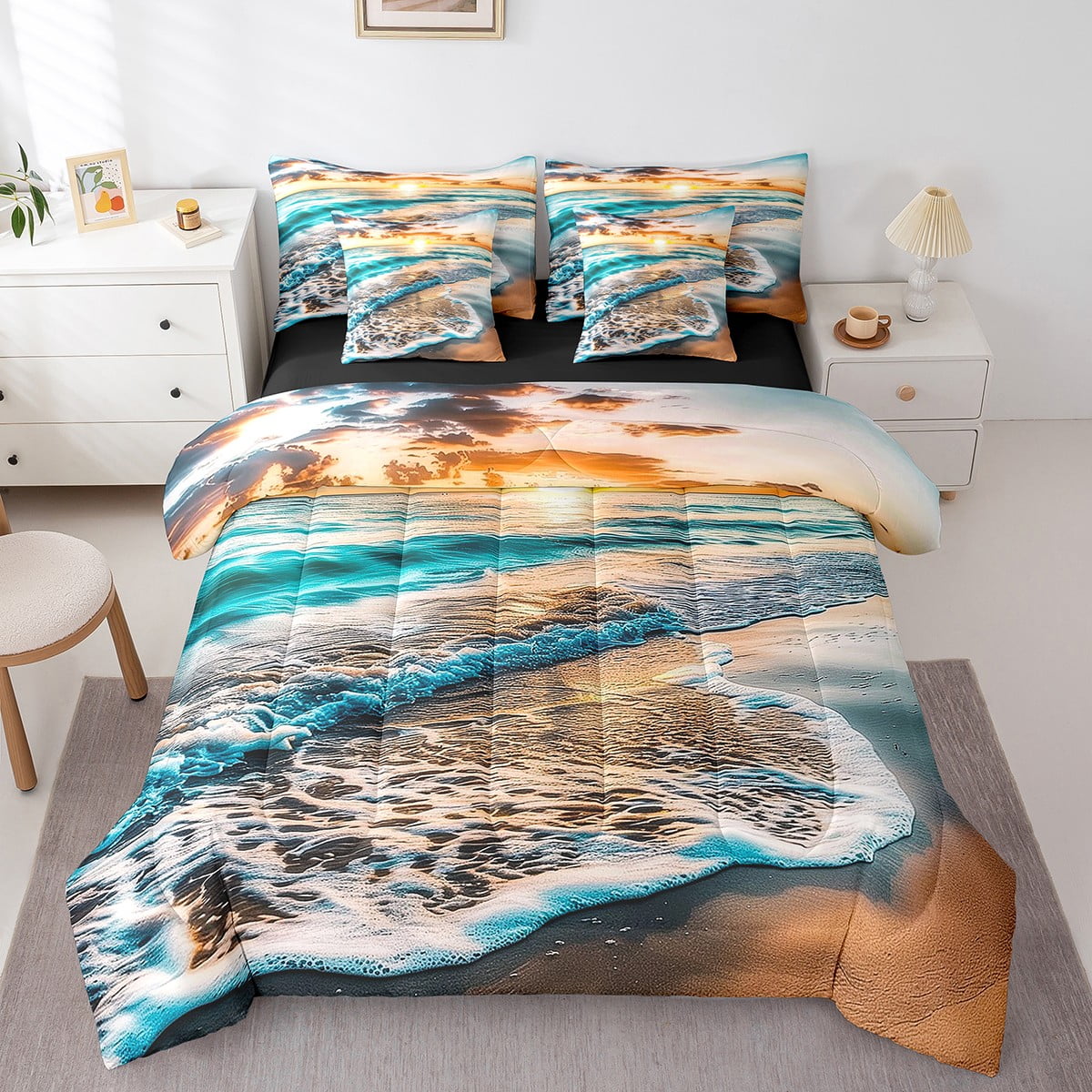 Manfei Ocean Bedding Full Size,Sea Beach Comforter Sets with Sheets ...