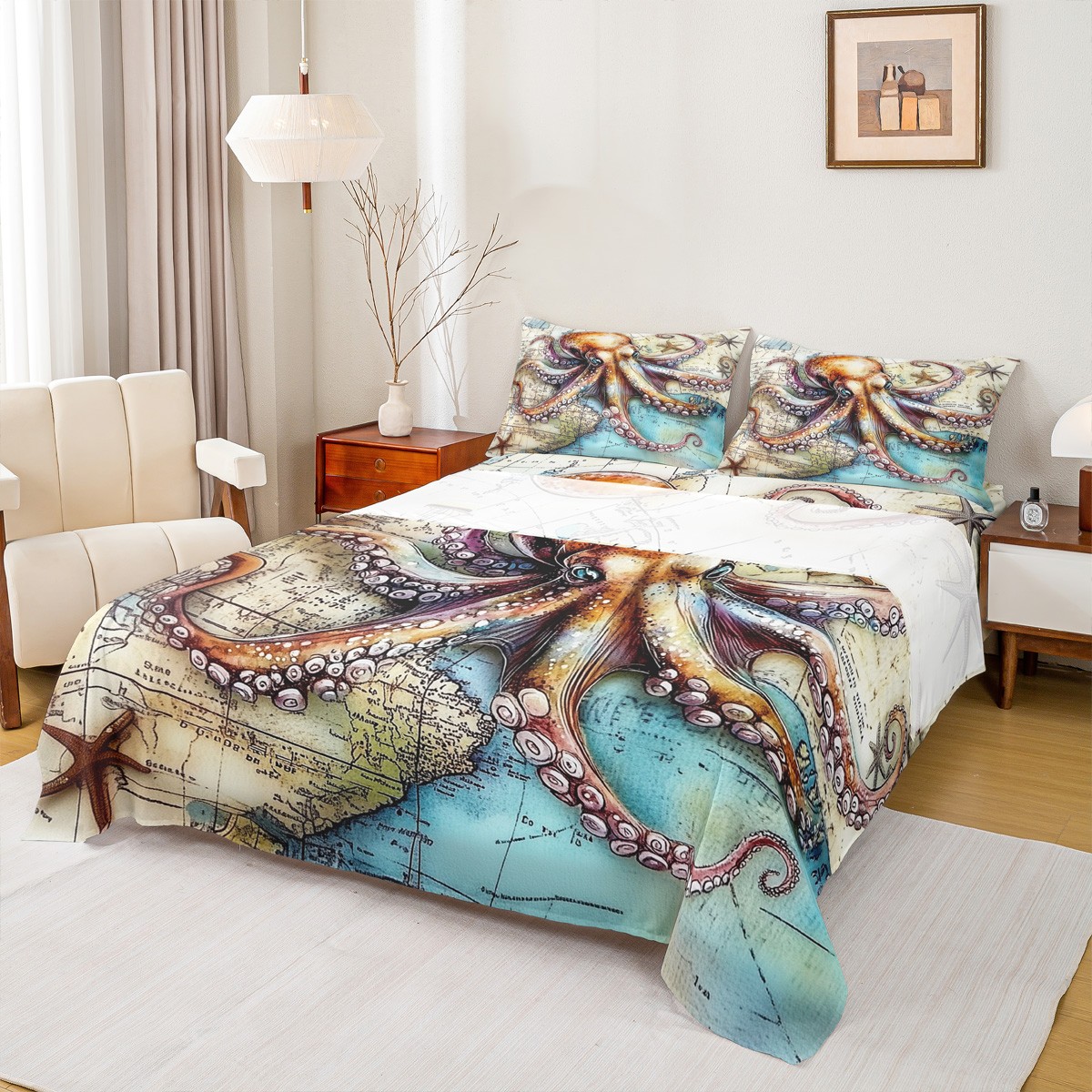 Manfei Ocean Octopus Twin Sheet Sets,Colorful Undersea Animal Twin ...