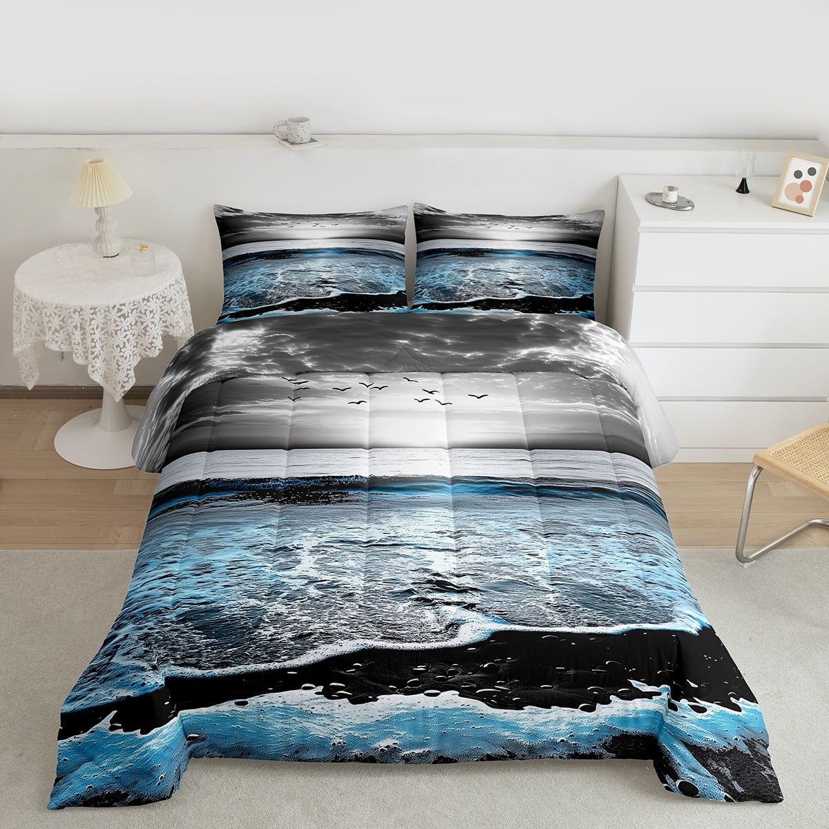 Manfei Ocean Queen Comforter Set,Sea Beach Bedding Sets,Rustic Seaside ...