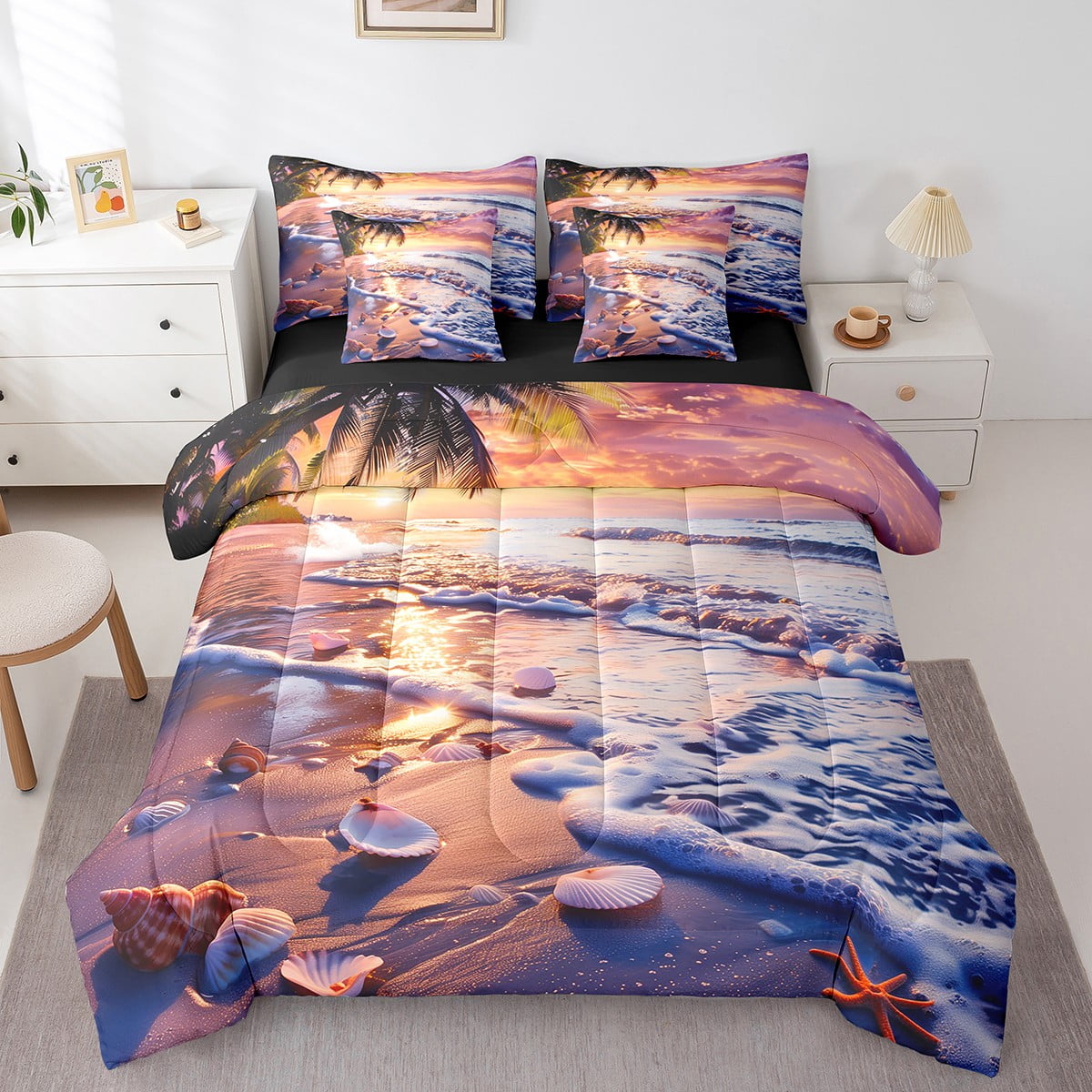 Manfei Ocean Sea Beach Bed in a Bag Full Size,Seashell Starfish Bed Set ...
