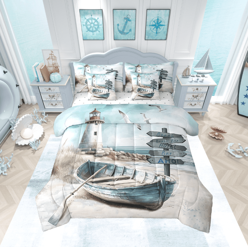 Manfei Ocean Sea Beach Bed in a Bag Twin Size,Retro Ship Bed Set ...