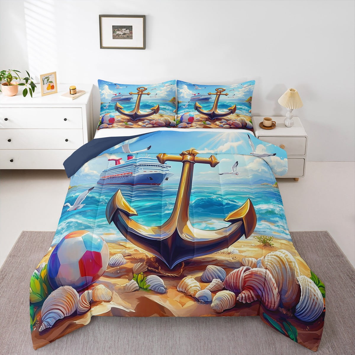 Manfei Ocean Sea Beach Bedding Full Comforter Set,Conch Seagull Down ...