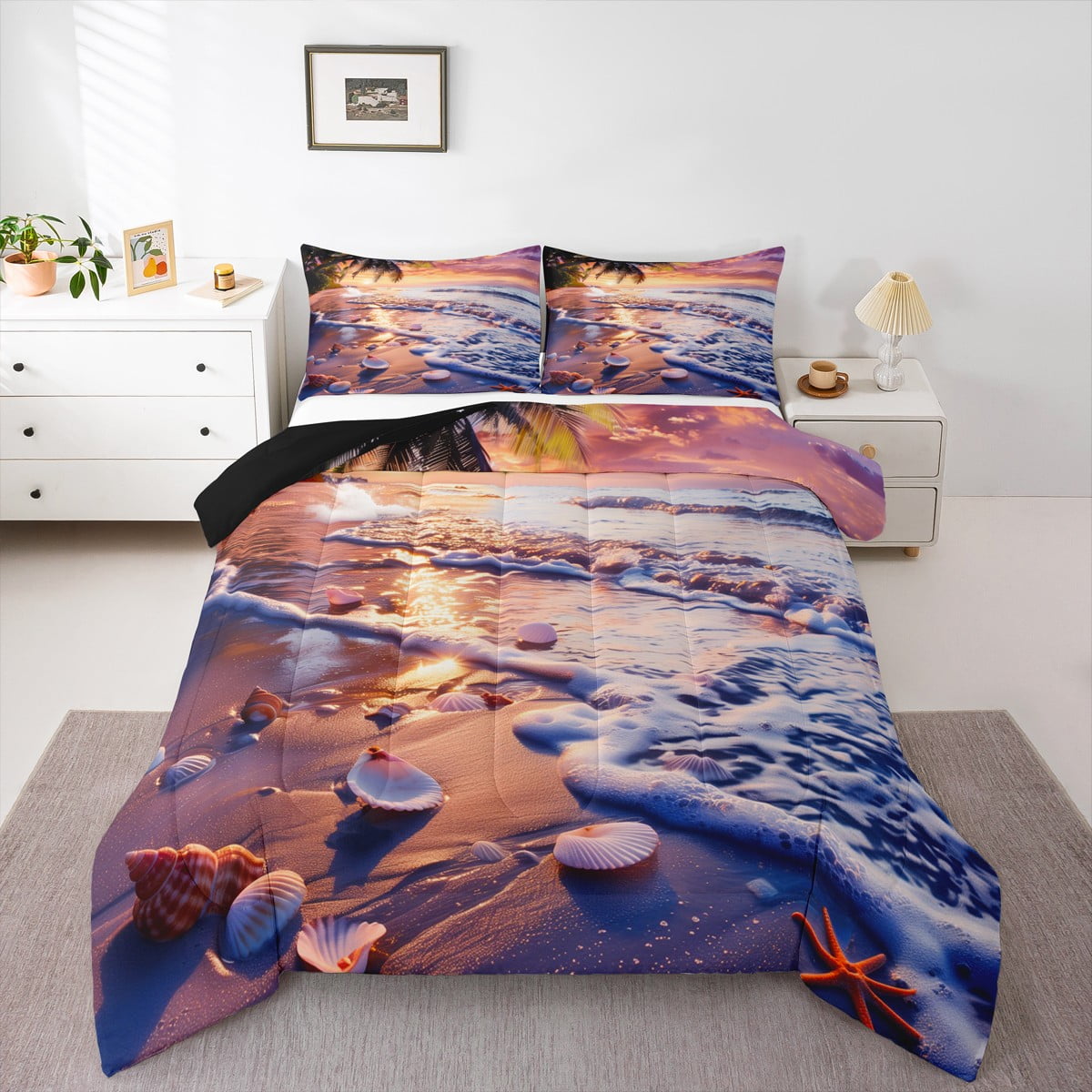 Manfei Ocean Sea Beach Bedding Sets Full with Comforter,Seashell Starfish Duvet Insert,Hawaii ...