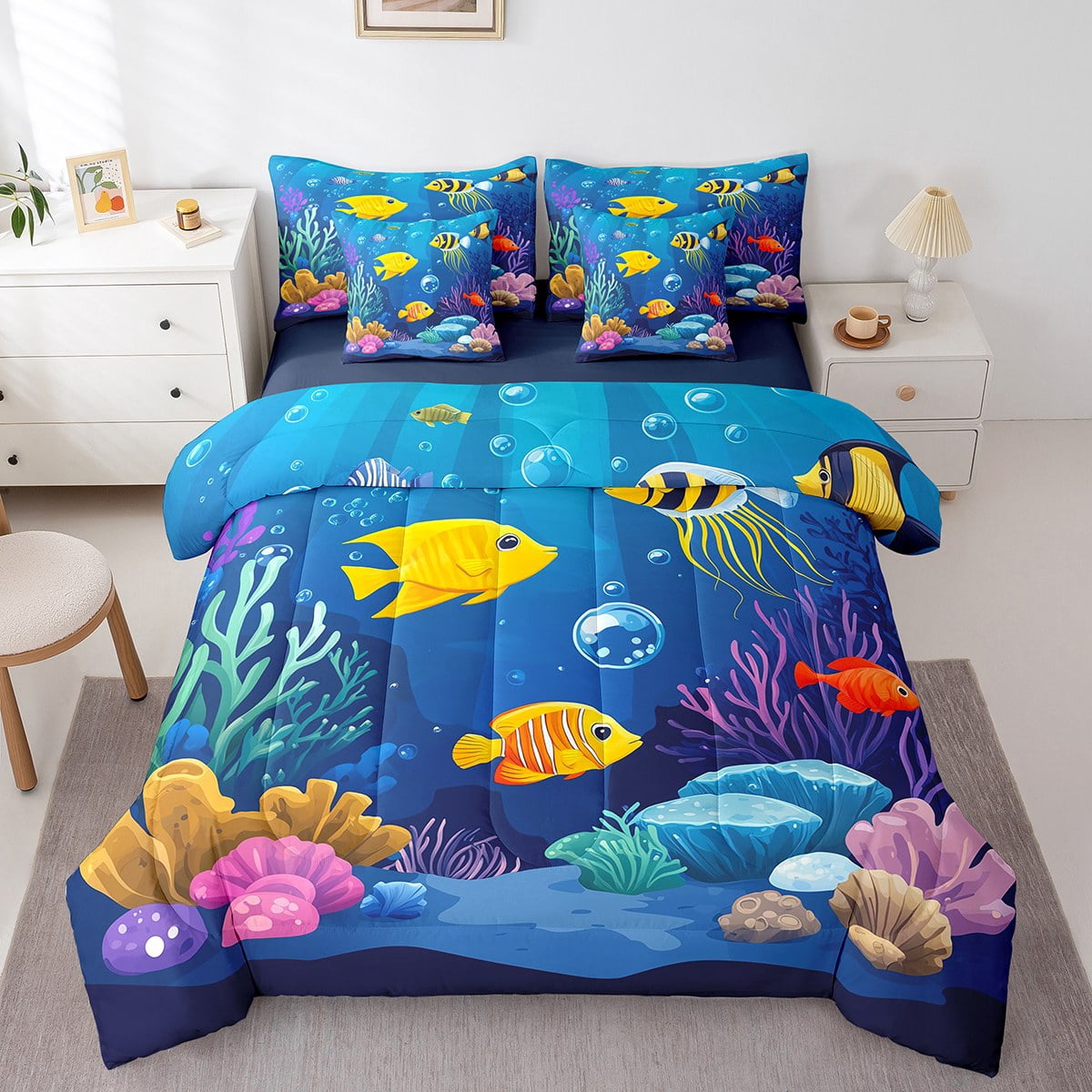 Manfei Ocean Sealife 7-Piece Twin Bedding Sets,Sea Theme Bedding ...