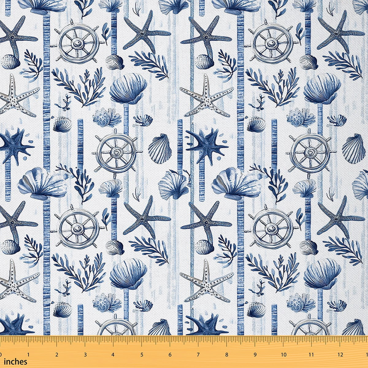 Manfei Ocean Starfish Seashell Fabric by the Yard (3 Yards), Watercolor ...