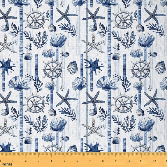 Manfei Ocean Starfish Seashell Sewing & Crafting Fabric (5 Yards ...