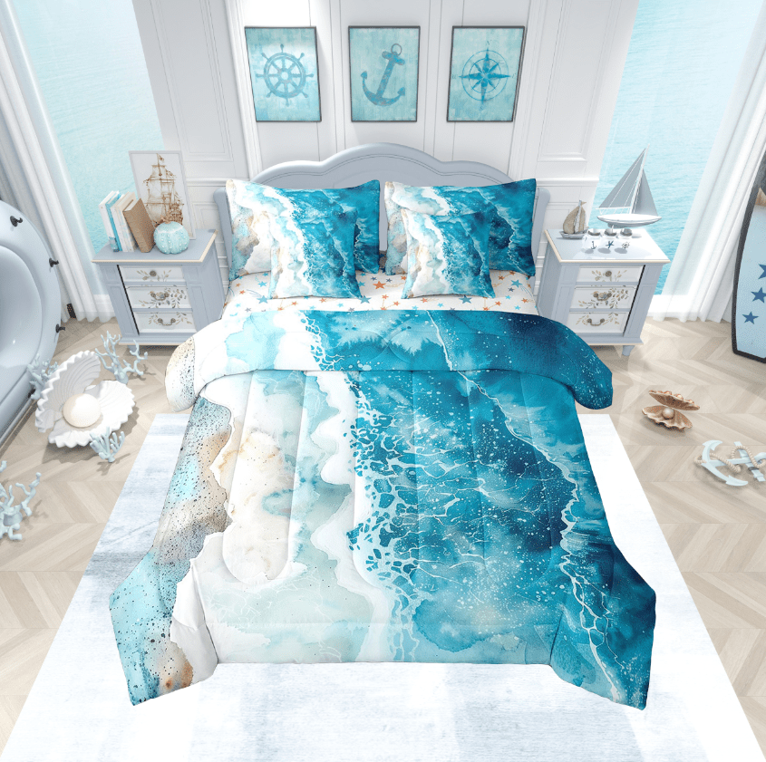 Manfei Ocean Theme Bed in a Bag Queen Size,Sea Beach Bed Set,Hawaii ...