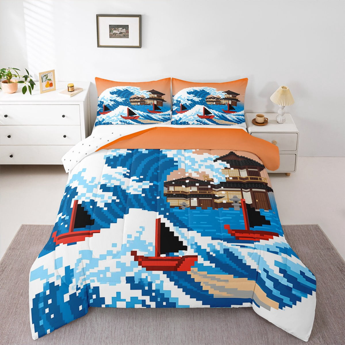 Manfei Ocean Wave Bedding Comforter Set, Japanese Style Down Comforter ...