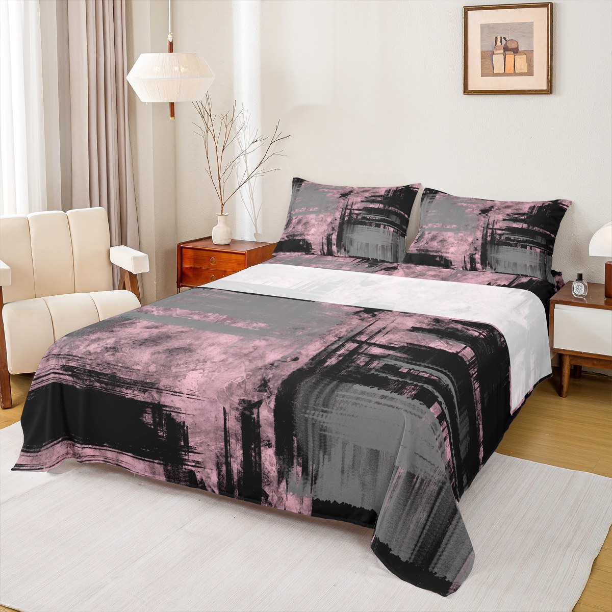 Manfei Oil Painting 4pcs Bed Sheets,Abstract Artwork King Sheets,Black ...