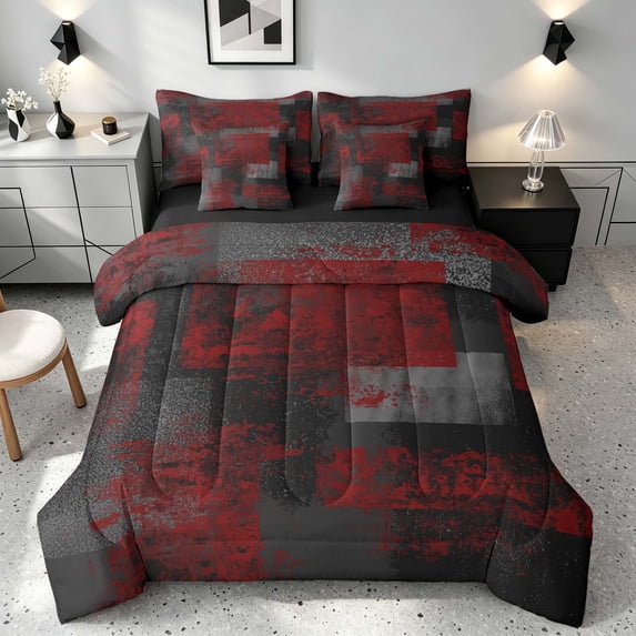 Manfei Ombre Grunge Twin Bedding, Red Black Oil Painting Bedding ...