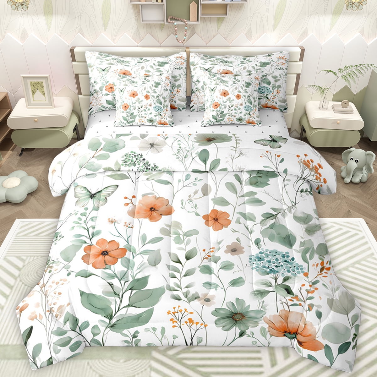 Manfei Orange Groovy Daisy Bedding Comforter Set 7pcs for Teens, Rustic ...