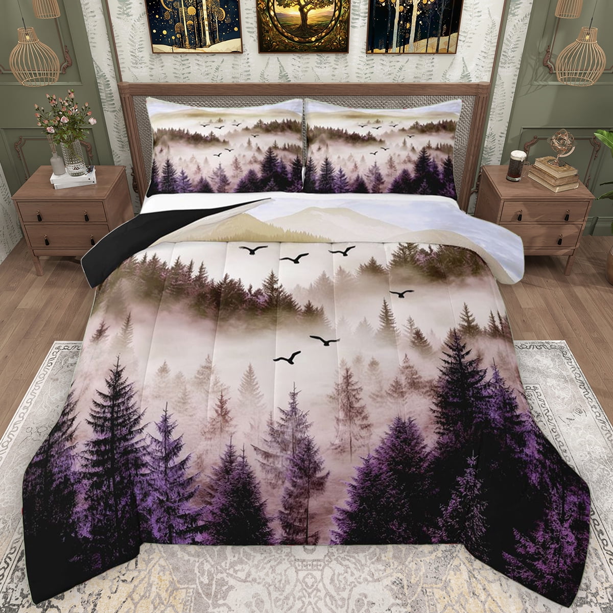 Manfei Orange Nature Scenery Bedding Comforter Set, Jungle Mountain ...