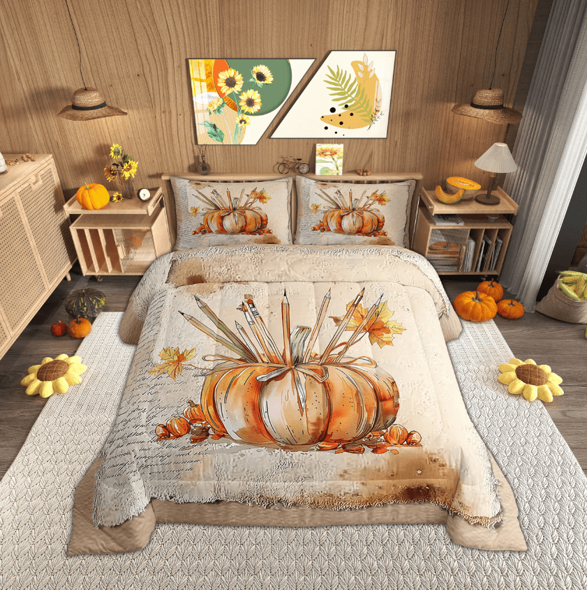 Manfei Orange Pumpkin Bedding Sets Full with Comforter, Fall Harvest ...