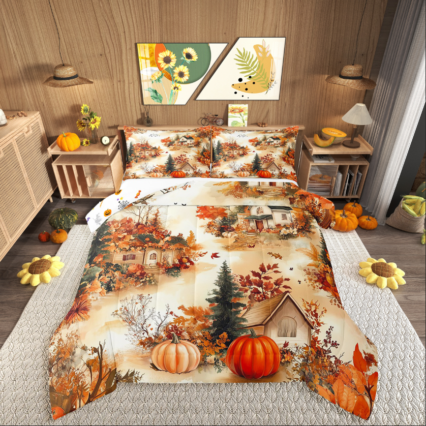 Manfei Orange Pumpkin Comforter Sets Toddler Size,Rustic Cabin ...