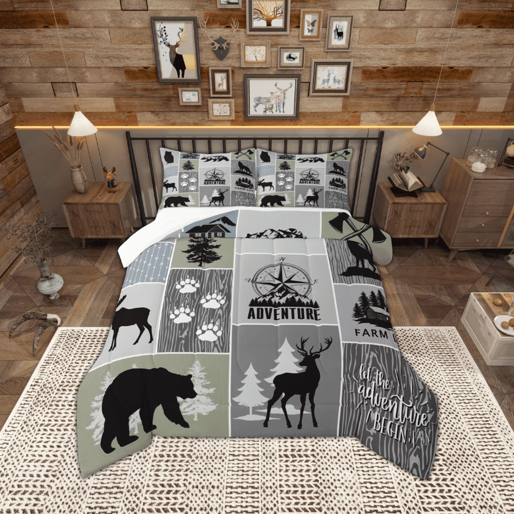 Manfei Outdoor Camper Adventure Full Size Comforter Sets,Wild Moose ...
