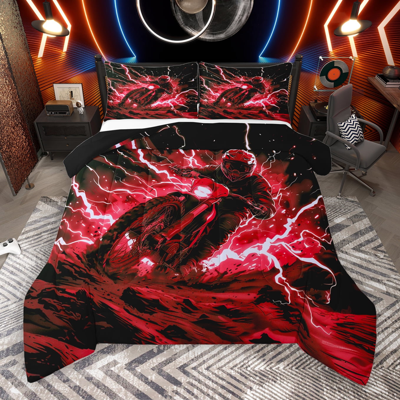Manfei Outdoor Motocross Queen Comforter Set,Dirt Bike Sport Bedding ...