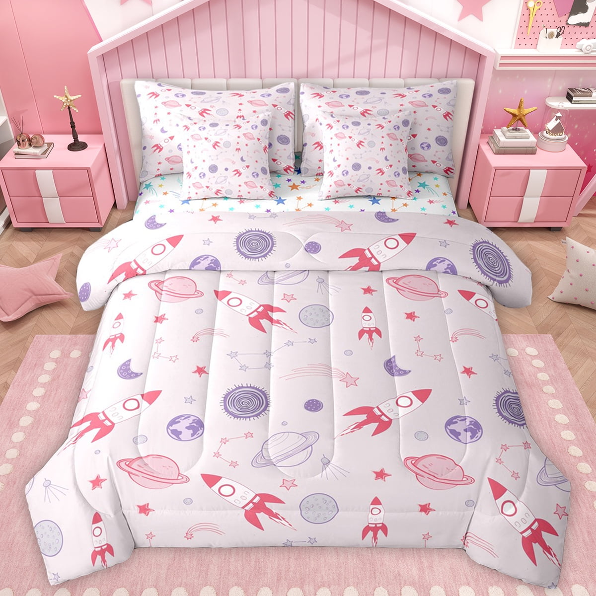 Manfei Outer Space Kids Bedding Comforter Set 7pcs, Cartoon Mystic ...