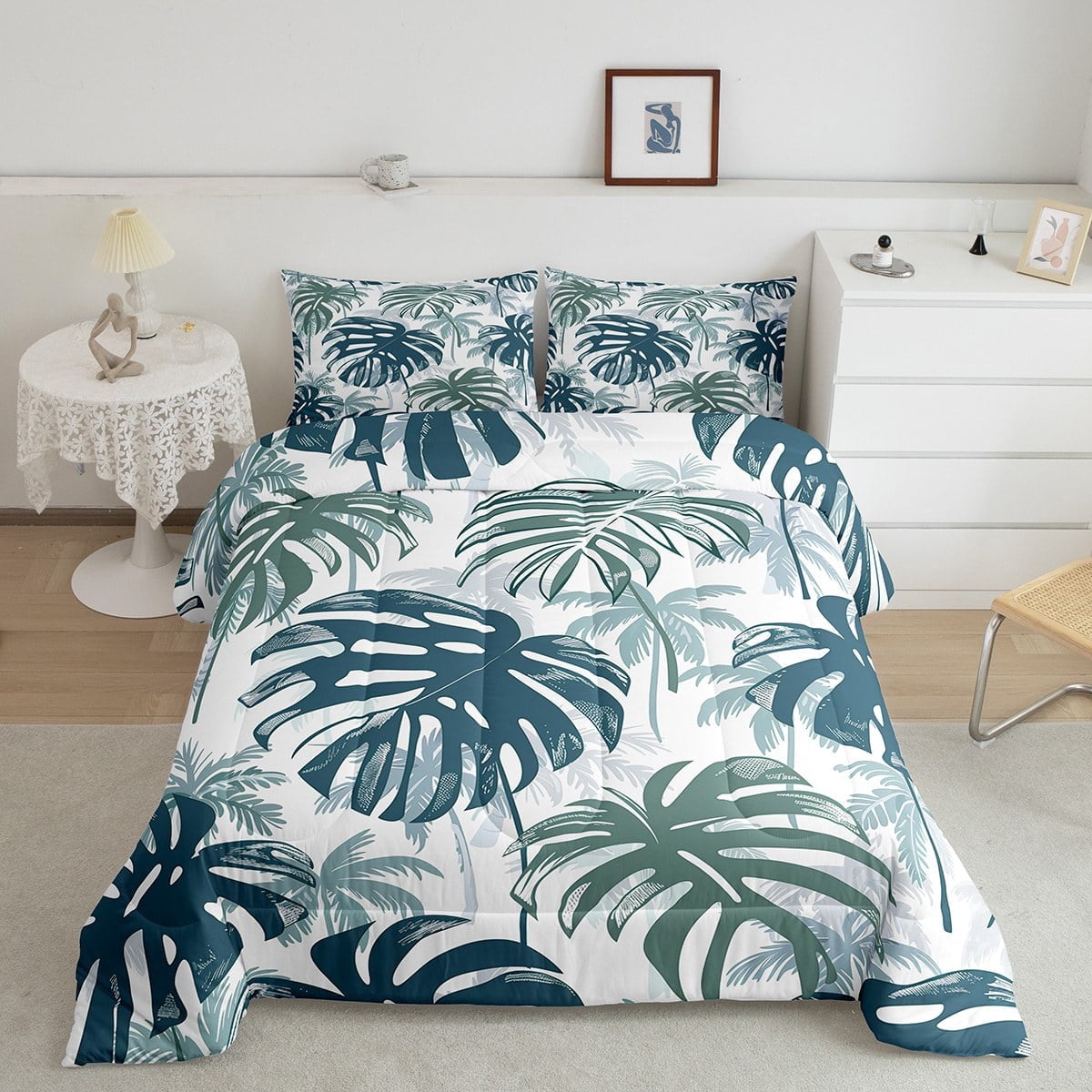 Manfei Palm Monstera Comforter Sets Twin Size,Tropical Plant Leaves ...