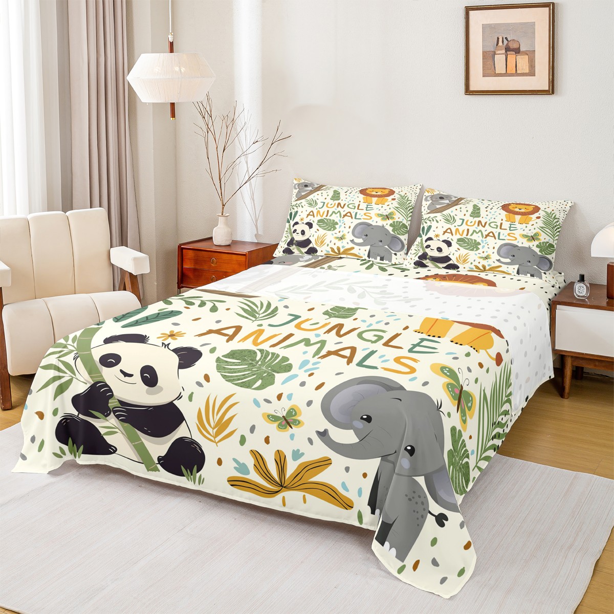 Manfei Panda Elephant Queen Sheet Sets,Jungle Animal Bedding Queen Size ...
