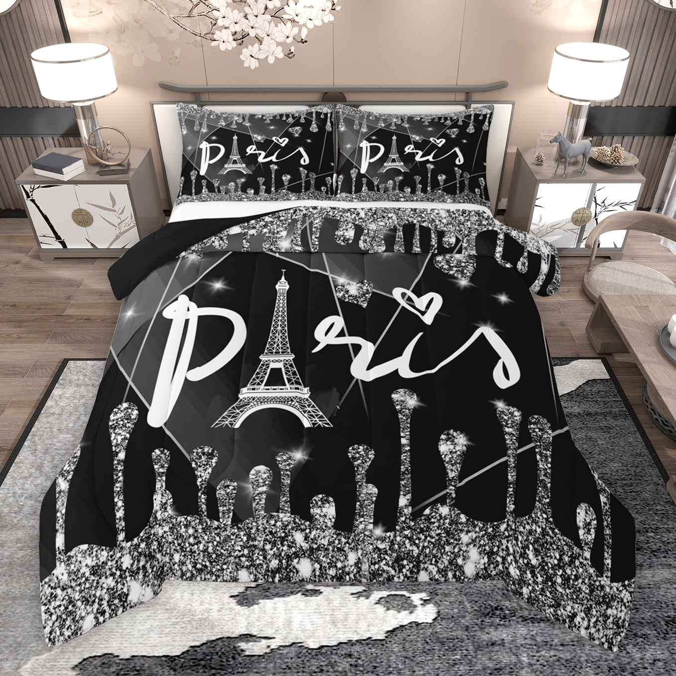 Manfei Paris Eiffel Tower Full Size Comforter Sets, Black Diamond ...