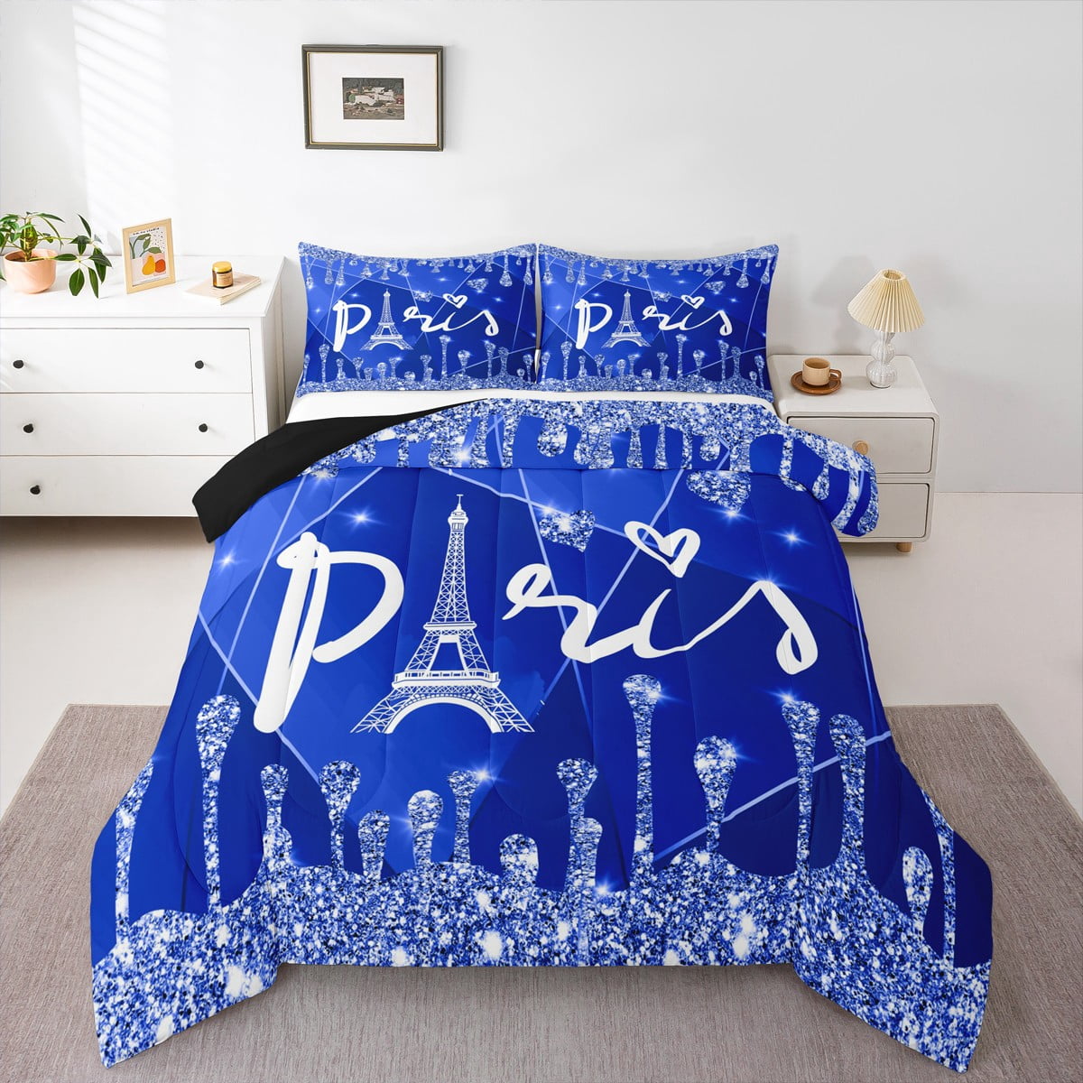 Manfei Paris Sequin Print Queen Comforter Set,Romance Eiffel Tower ...