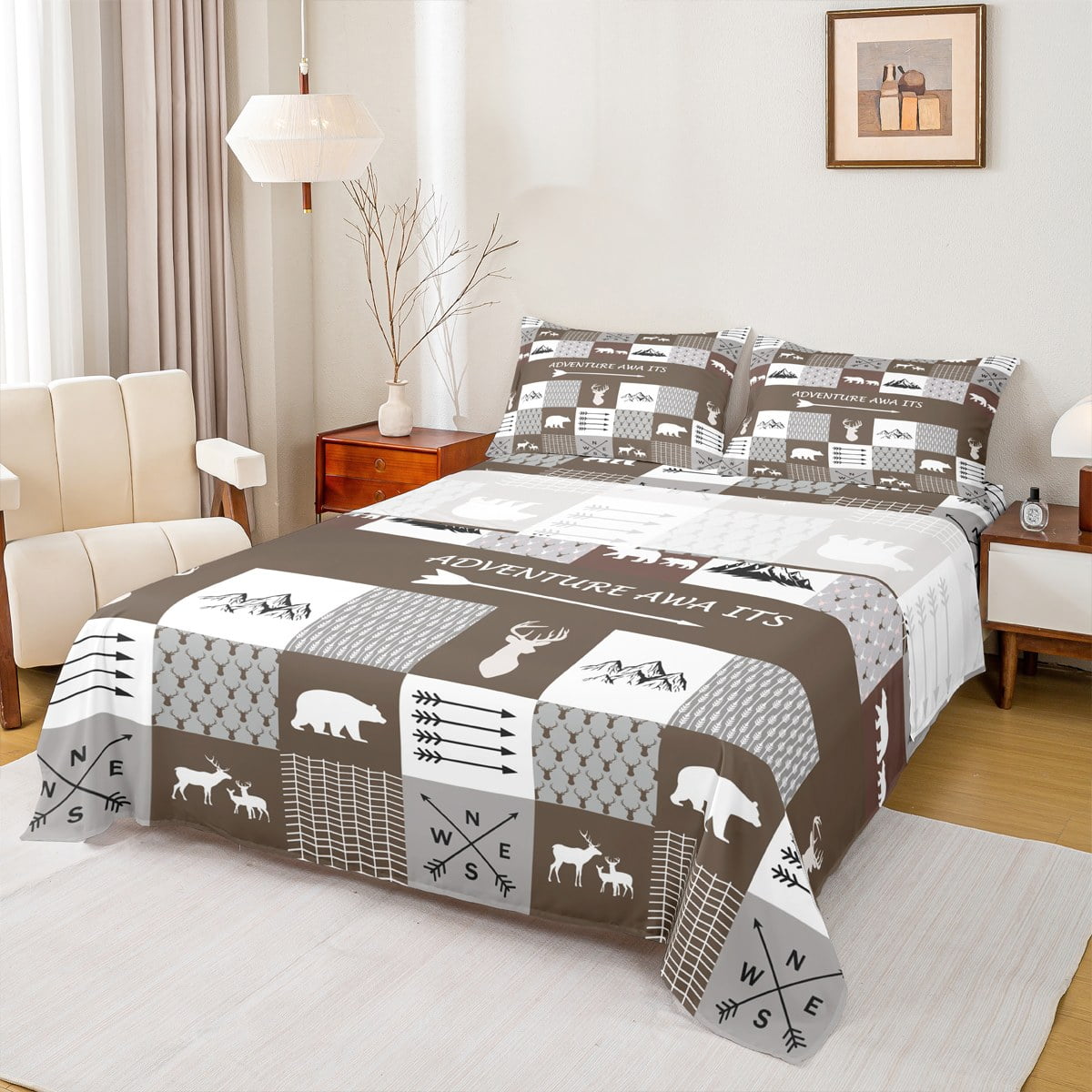 Manfei Patchwork Checkered Grid Full Size Sheets,Rustic Farmhouse Cabin ...