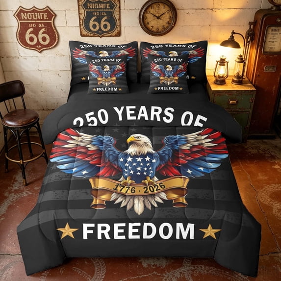 Manfei Patriotic Eagle King Bedding, Grunge American Flag King Bed in a ...