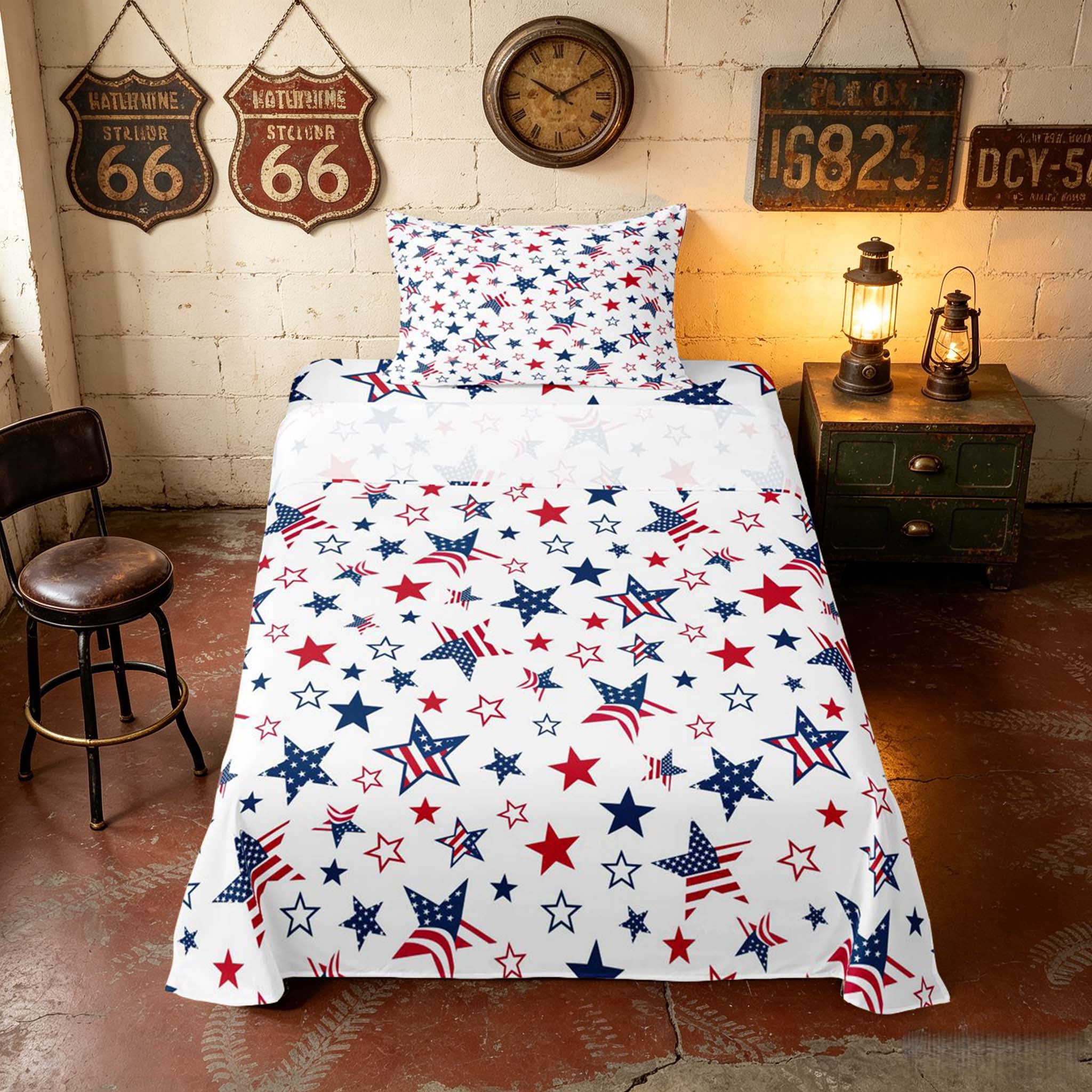 Manfei Patriotic Stars Twin Sheets, US Flag Striped Bedding, Red White ...
