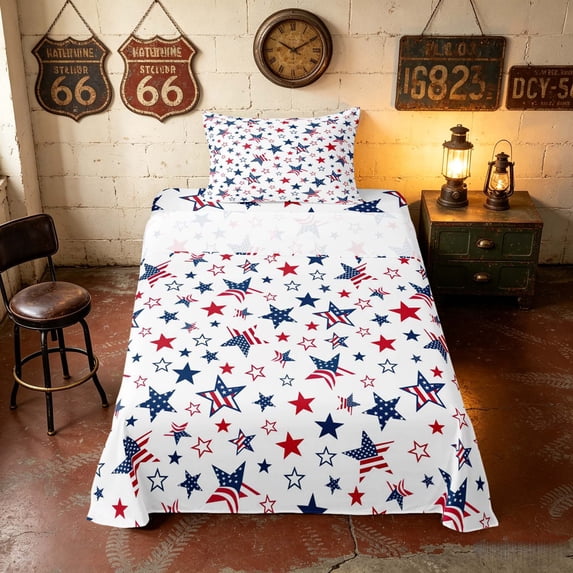 Manfei Patriotic Stars Twin Sheets, US Flag Striped Bedding, Red White ...