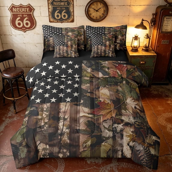 Manfei Patriotic US Flag Twin Bedding, Camo Leaf Bedding Comforter Set ...