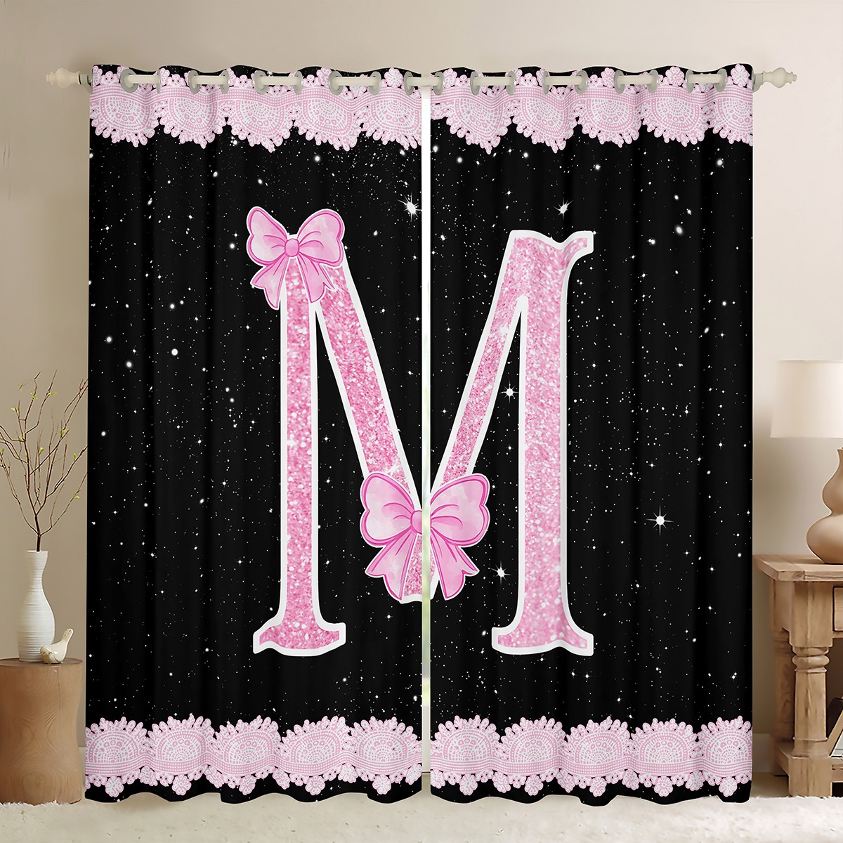 Manfei Personalized Gifts Bowtie Blackout Curtains,Bowknot Latter M ...